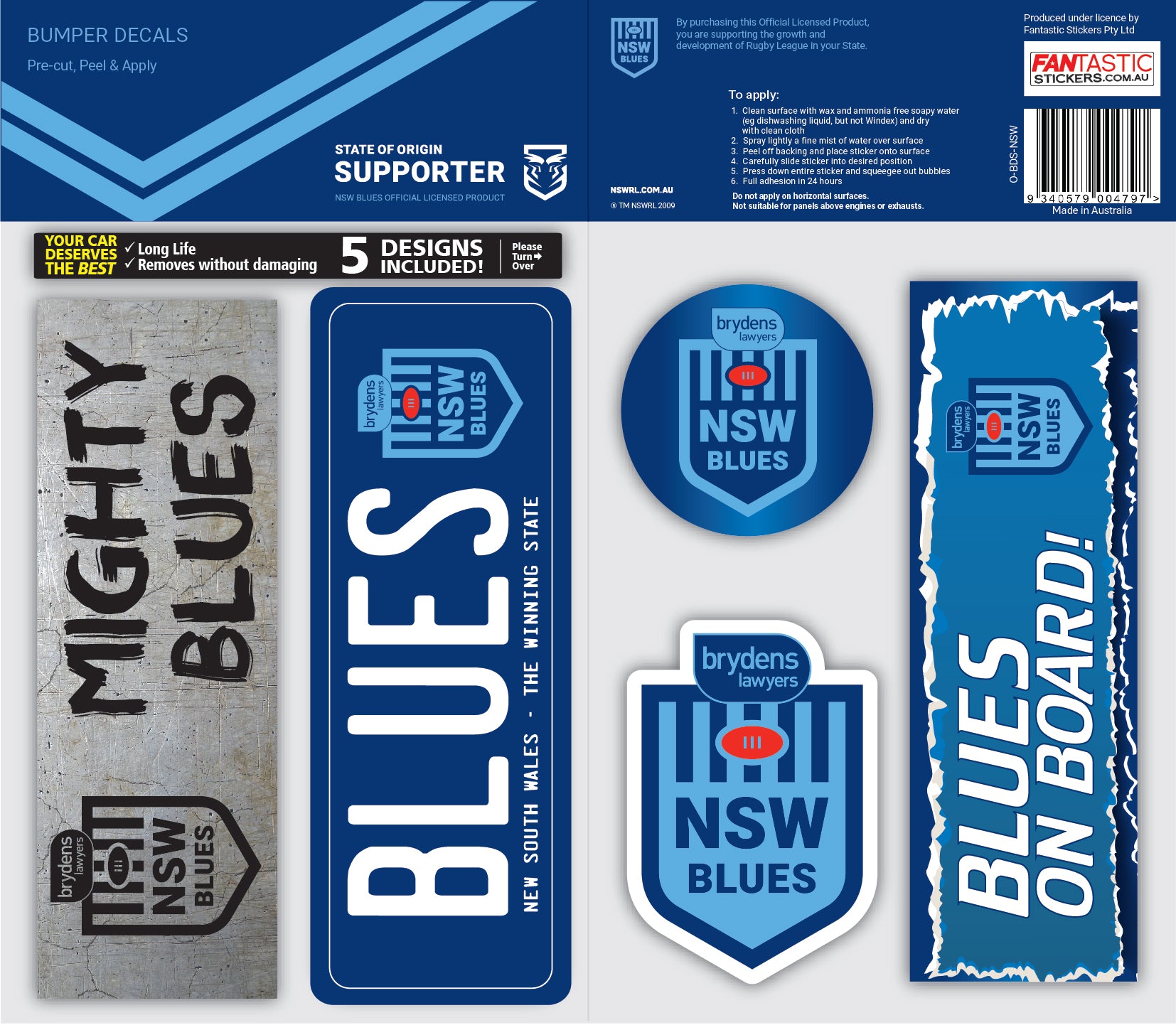New South Wales Blues Bumper Decals Sheet - Set of 5 (2018) – FANtastic ...