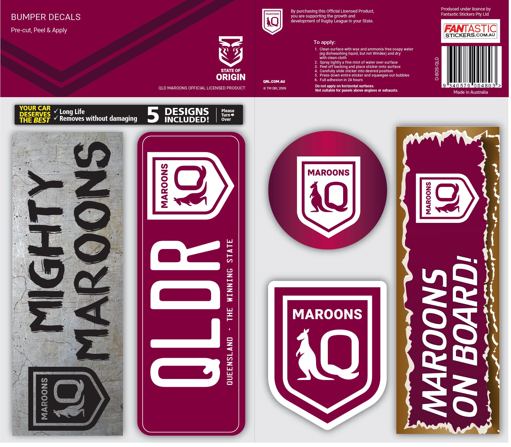 Queensland Maroons Bumper Decals Sheet - Set of 5 – FANtastic Stickers